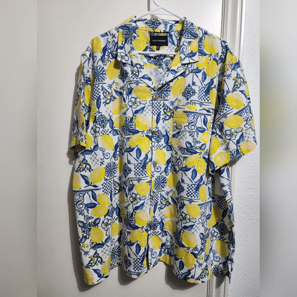 Lucky Brand | Shirts | Lucky Brand Lemon Print Camp Collar Button Up ...